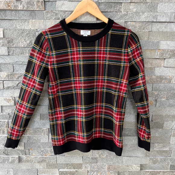 J. Crew | Sweaters | Womens Jcrew Plaid Crewneck Long Sleeve Sweater Xs ...